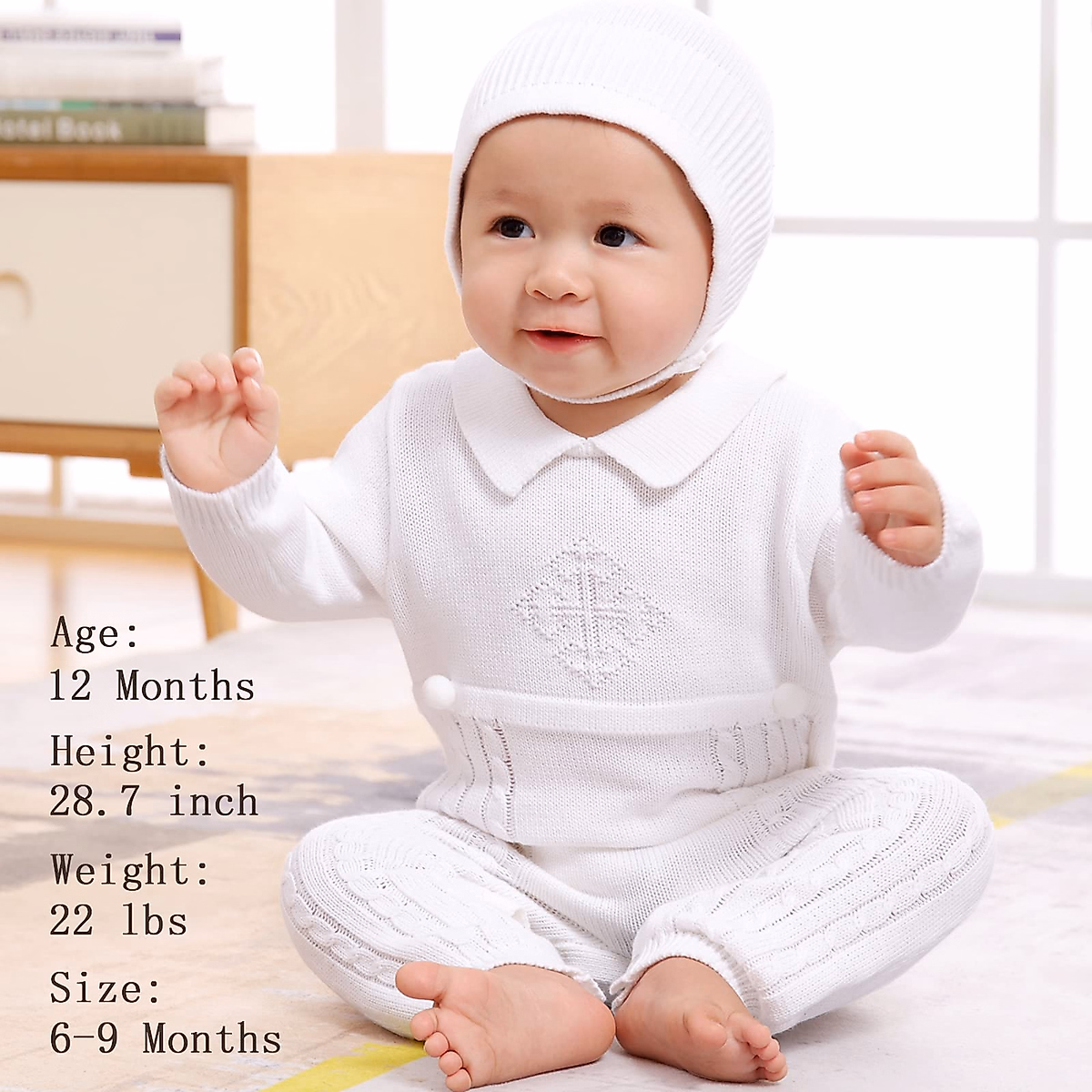 Booulfi Baby Boy's Christening Baptism Outfits Suit with Hat，Cross Detail