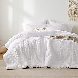 Bedsure White King Size Comforter Set - Bed in a Bag King 7 Pieces Stripes Seersucker Bedding Set, Soft Lightweight Down Alternative Comforter, King Bed Set (White, King)