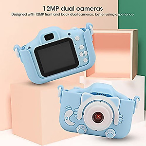PUSOKEI Kids Camera for Girl, 12MP Digital Video Camera with 2.0in IPS Screen, Kids Digital Camera with Double Camera, Kids Camera for Girls(Blue)