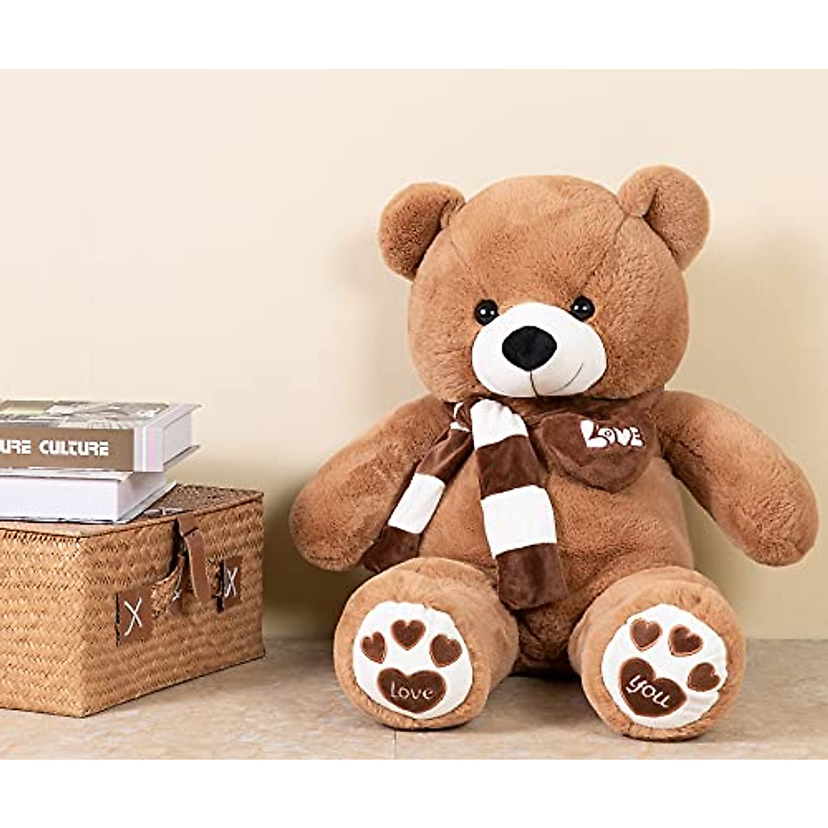 YunNasi Big Teddy Bear Stuffed Animal Plush Teddy Bear with Scarf for Children Girls Girlfriends (31 Inches, Dark Brown)