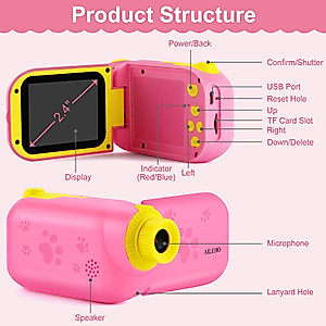 AILEHO Kids Camera Video Camcorder - Digital Camera for Kids, 12M 1080P Toddler Camera Toys for Boys Girls, Birthday Idea for Kids with 32G TF Card (Pink)