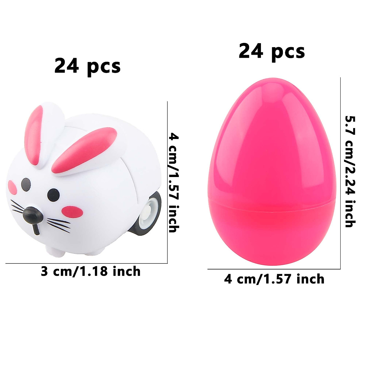 Haconba 24 Pack Easter Eggs Prefilled Stuffed with 24 Pack Mini Easter Rabbit Animal PullBack Toy Cars Inside for Easter Gifts Easter Theme Party Eggs Hunt Game Chest Toys