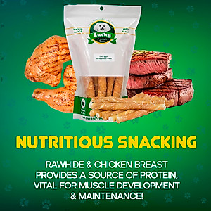 Lucky Premium Treats Chicken Wrapped Dog Treats – Retriever Size - USA Made Raw Hide Sticks for Large Size Dogs – Long Lasting, Preservative Free Dog Treat – 17 Chews