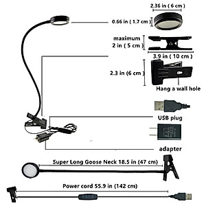 ZSGoes 2 Pack Clamp Gooseneck LED Desk Lamp, Clip on Bendable Steel Light, C-clamp Sewing Machine Table Mount, 360degree Flexible Neck 3 Colors 10 Level Brightness (Clamp)