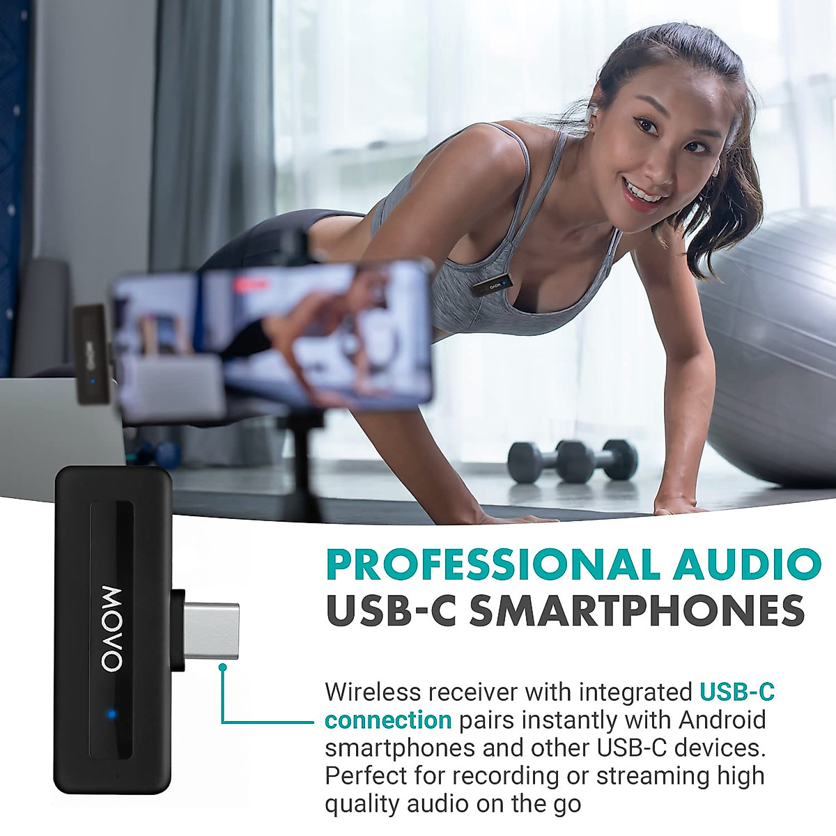 Movo Wireless Mini UC Duo Wireless Microphone for Android - Ultracompact Bluetooth Microphone for Android with Clip on Wireless USB-C Microphone for Android - (10HR Battery Life, 164ft Range)