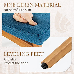 LUE BONA Foot Stool, Saddle Cushion Vanity Stool, Modern Concave Ottoman with Solid Wood Legs and Upholstered Seat for Entryway, Bedroom, Patio, Living Room, 17", Blue