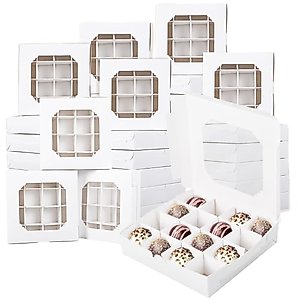 Empty White Pick and Mix Sweet Boxes with Inserts Clear Window and Divider 16-Compartments Quick Assemble Sampler Boxes for Chocolate Sweet Assortment (30 Pcs)