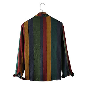 Striped Shirt for Men Vintage Button Up Long Sleeve Casual Dress Shirts Regular Fit Big and Tall Retro Cotton T-Shirts