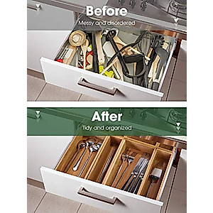 Kootek 8 Pcs Bamboo Drawer Organizer and 4 Pack Refrigerator Organizer Bins