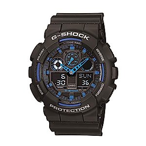 Casio Men's G XL Series Quartz Watch Strap, WR Shock Resistant Resin Color: Black and Blue (Model: GA-100-1A2CR)