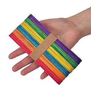 WISYOK 120 Pcs 6” Colored Jumbo Wooden Craft Sticks, Rainbow Wooden Popsicle Sticks, Wide Lollipop Sticks, Treat Sticks Ice Pop Sticks fir Creative Designs or Kids Education, Home Art Projects