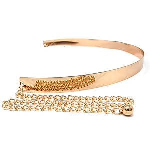 Fashion 21 Women's Shiny Polished Adjustable Metal Mirror Waist Belt Gold, Rose Gold, Silver Tone (1.6", Gold)