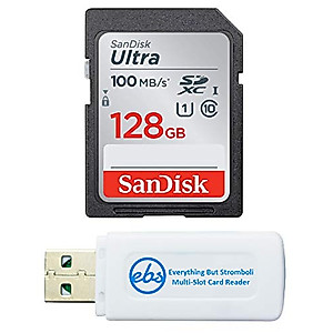 SanDisk 128GB Ultra SDXC Memory Card works with Nikon Coolpix L340, B500, A10, L32, S7000, A300, P900, Camera UHS-I Class 10 with Everything But Stromboli Memory Card Reader (SDSDUNR-0128G-GN6IN)