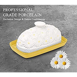 Ceramic Butter Dish With Lid For Countertop Daisy Butter Keeper Butter Container Large Butter Holder Butter Tray Covered Butter Dish Butter Dishes With Lid Butter Storage Butter Holder For Counter