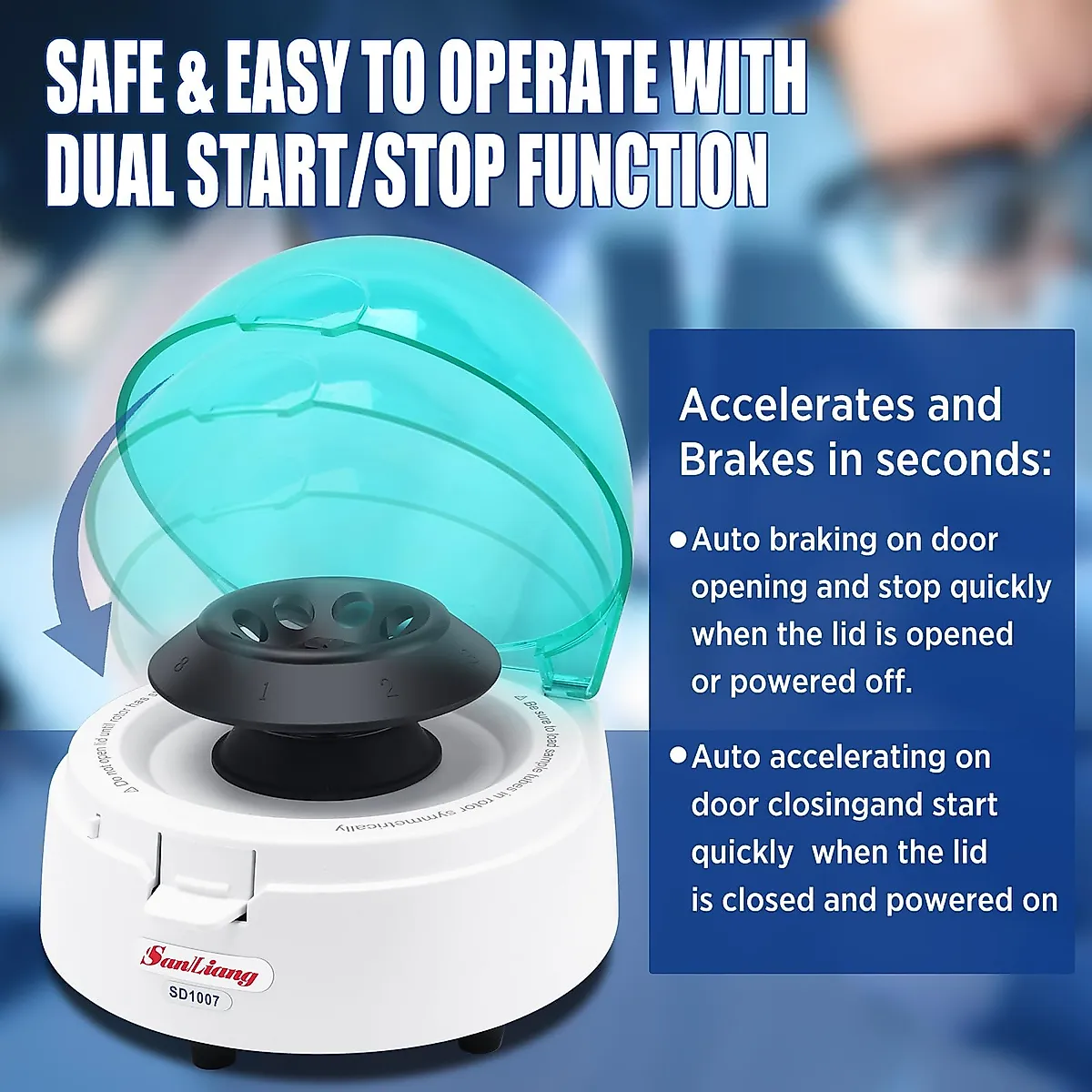 Sanliang Mini Centrifuge 7000RPM Lab Benchtop Centrifuge Machine with 2 Rotors for 8 x 0.2/0.5/1.5/2.0ml and 0.2mL×32 PCR Strips, Low Noise≤45dB.