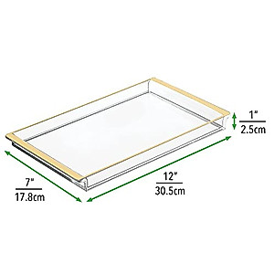 mDesign Plastic Bathroom Counter Tray and Organizer - Perfume, Guest Hand Towel, Makeup, and Accessory Holder Tray for Bathroom Countertop and Vanity - Petal Collection - Clear/Soft Brass