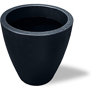 Elly Décor 12 inch Planter for Garden with Drainage, Large Round, Lightweight & Extremely Durable, Deck Indoor/Outdoor Plastic Pot, 12"x12"x7", Black