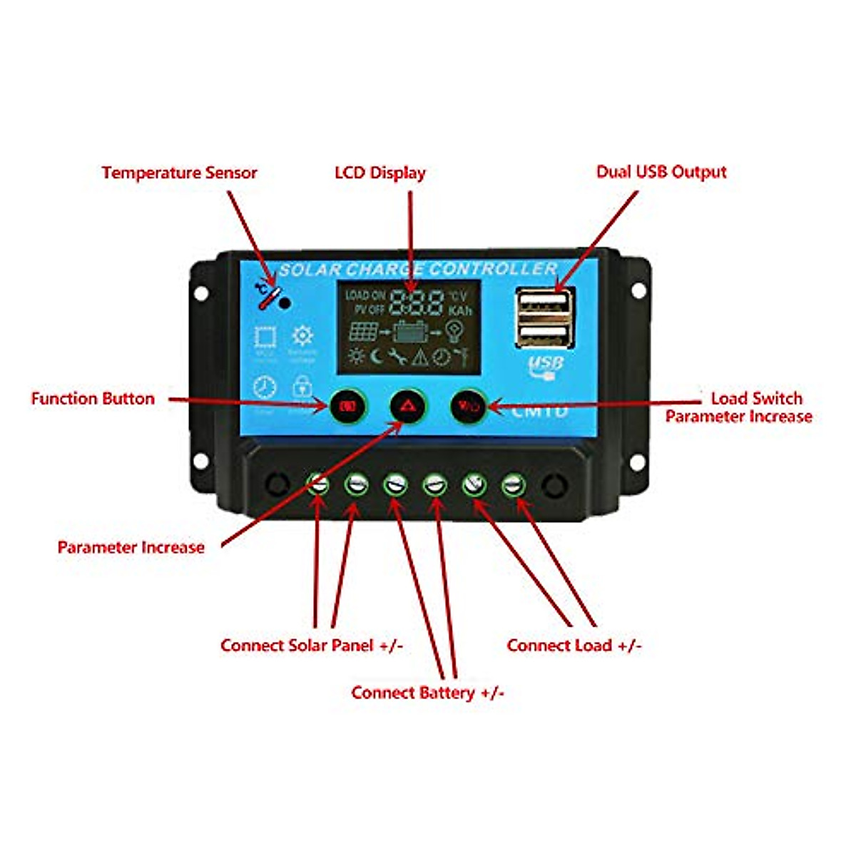 Solar Controller Dual USB Port Solar Panel Regulator Energy Controller with Digital Display