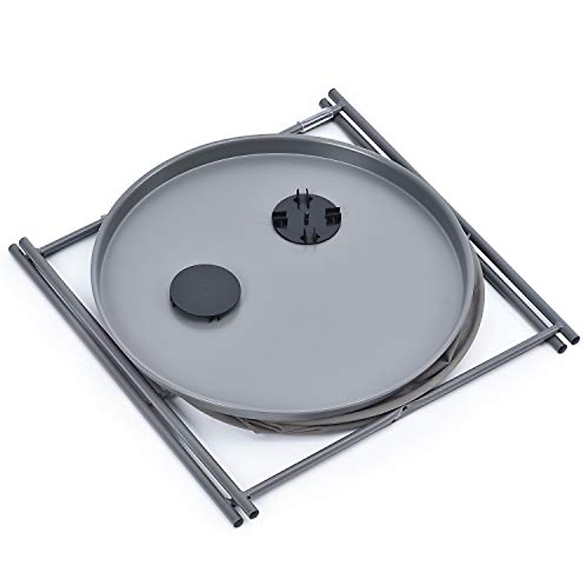 TOOLF End Table, Metal Nightstand, Coffee Round Table, Sofa Side Snack Table with Detachable Tray Top and Fabric Storage Basket, Scandi Style Table for Living Room Bedroom (Dark Grey)