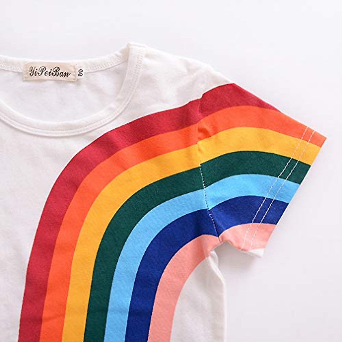 Toddler Kids Baby Boy Girl Short Sleeve Tassel Rainbow T-Shirt Striped Summer Casual Tops (White, 4-5T)