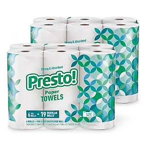 Amazon Brand - Presto! Flex-a-Size Paper Towels, 158-Sheet Huge Roll, 6 Count (Pack of 2), 12 Huge Rolls = 38 Regular Rolls