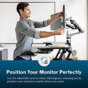 Vari Dual Monitor Arm - VESA Monitor Mount w/ 360 Degree Adjustment - Monitors up to 27 inches, 19.8 lbs - Double Monitor Arms with Full Adjustability - Computer Monitor Stand for Home or Office