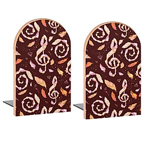 Autumn Feathers Music Clef Book Ends Decorative Wood Bookends for Shelves Kids Room Desk Home Office Book Stoppers for Magazines,Books, DVDs, 1 Pair/2 Pieces(5x3.1 in)
