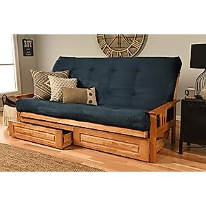 Kodiak Furniture Monterey Queen-size Futon, Storage Drawers, Butternut Finish with Suede Navy Mattress