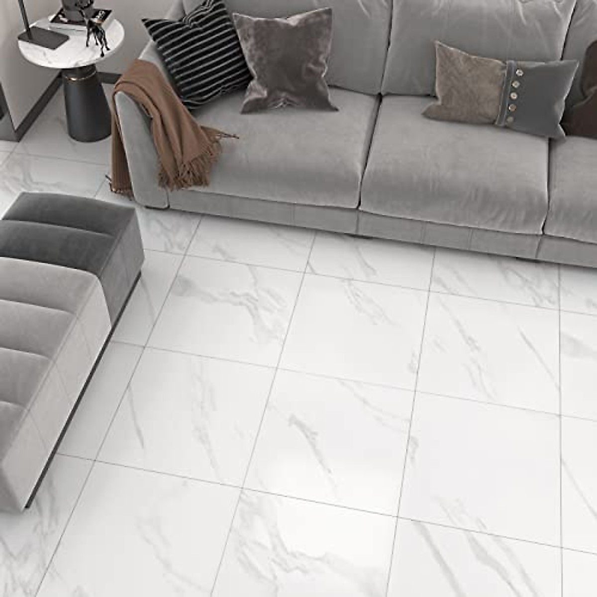 WESTICK 20 Pcs Bedroom Vinyl Flooring Peel and Stick White Marble Peel and Stick Floor Tile Waterproof Bathroom Sticky Tiles for Floor Self Adhesive Living Room Linoleum Flooring Sheets 12" x 12"