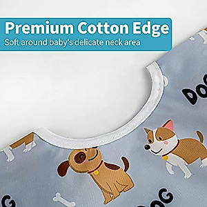 Hiverst 3 Pcs Long Sleeved Bib Set | Baby Waterproof Bibs with Pocket Bundle | Toddler Bib with Sleeves and Crumb Catcher | Stain and Odor Resistance Play Smock Apron | 6-24 Months