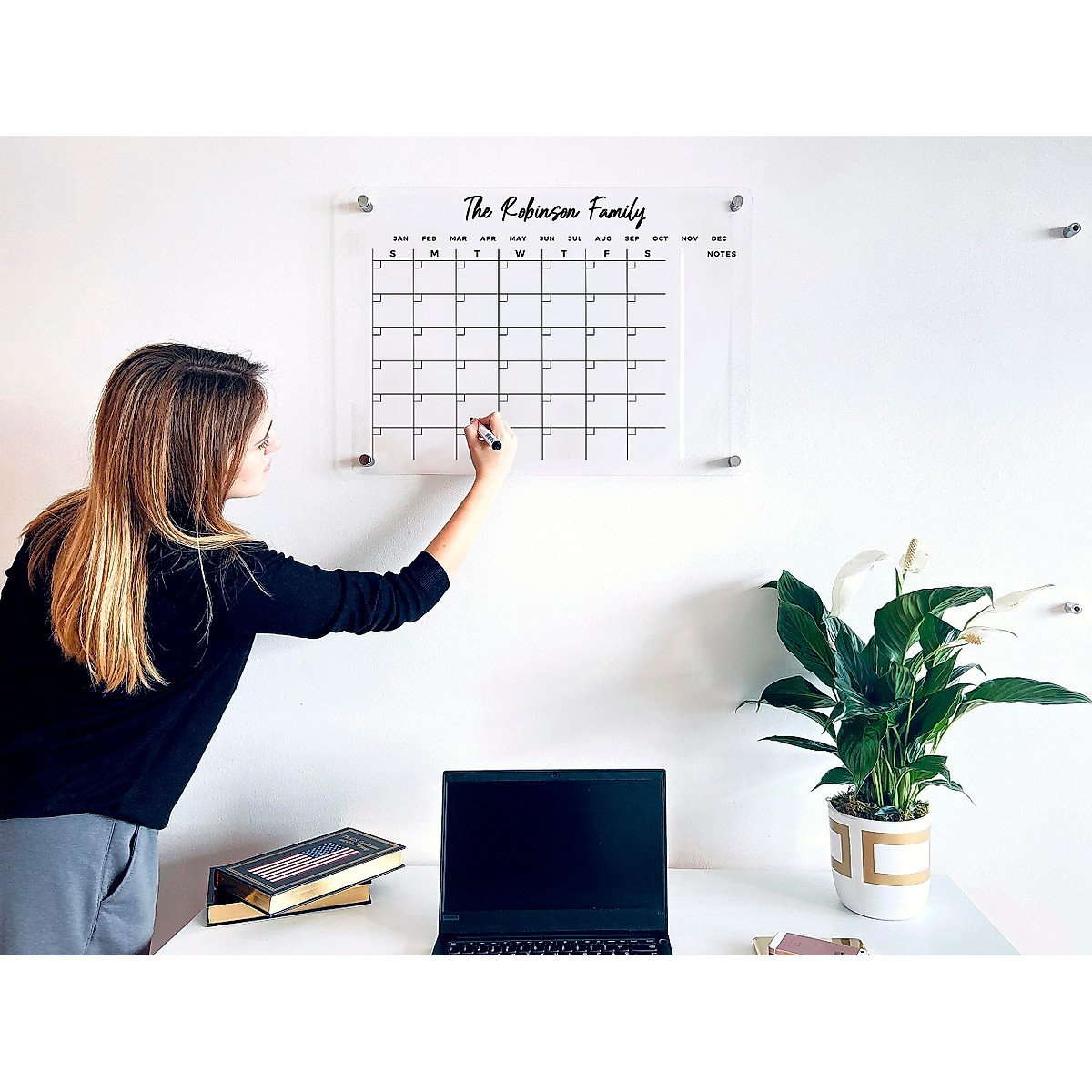 Acrylic Family Planner Wall Calendar - Personalized Calendar 2024, Dry Erase Calendar, Custom Text Blank Calendar, Transparent Calendar (18"x14", Standard Package)