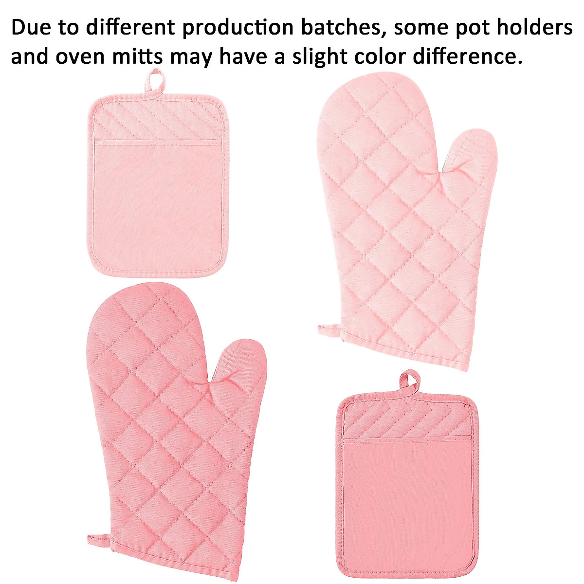 GROBRO7 6Pcs Cotton Oven Mitts and Pot Holders Set Heat Resistant Hot Pads Durable Pocket Pot Holder Machine Washable BBQ Gloves with Hanging Loop for Safe Kitchen Baking Cooking Grilling Pink