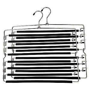 USTECH Metal Space Saving Hangers for Closet Organization | Heavy Duty Foam Padding, Non-Slip & Removable Trouser Bar for Convenient Functionality | Folding Mechanism for Easy Storage | Pack of 2