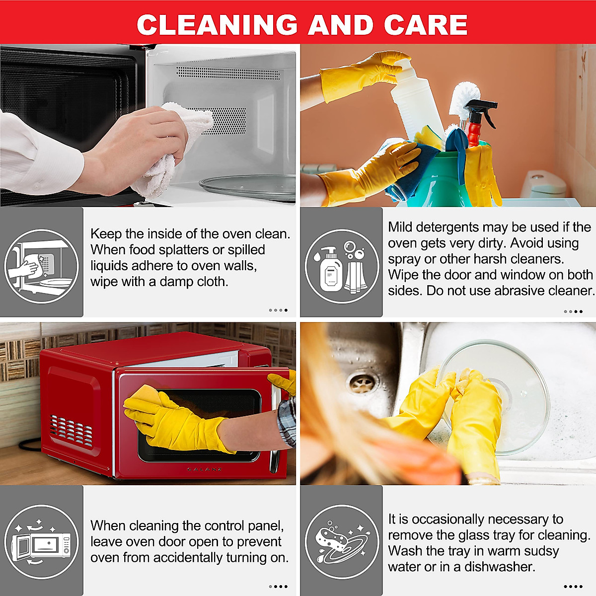 Galanz GLCMKZ07RDR07 Retro Countertop Microwave Oven with Auto Cook & Reheat, Defrost, Quick Start Functions, Easy Clean with Glass Turntable, Pull Handle.7 cu ft, Red