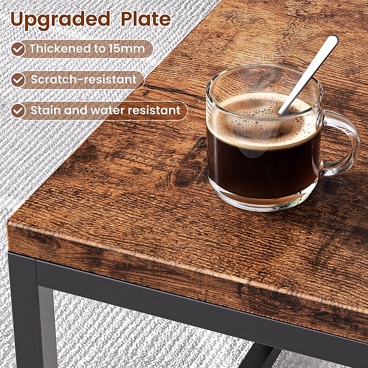 2-Tier Industrial Rectangle Rustic Coffee Table for Living Room Small Spaces, Living Room Center Table with Storage Shelf and Stable Metal Simple Modern Open Design, Easy Assembly, Adjustable Feet