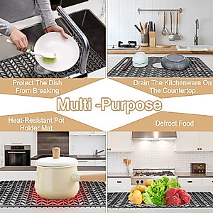 Sink Protectors for Kitchen Sink, Non-slip Silicone Sink Mat for Bottom of Kitchen Sink, 26 x 14 Inches Kitchen Sink Mats Grid with Center Drain for Farmhouse Stainless Steel Ceramic Sink