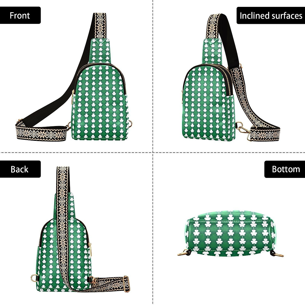 Women Crossbody Sling Backpack Green-clover-st-patrick Girl Chest Bag Daypack for Hiking Traveling