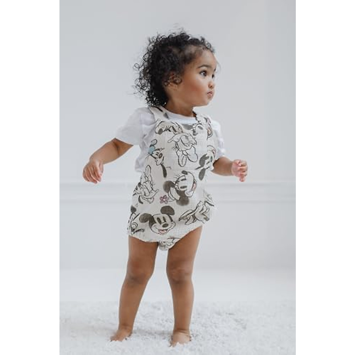 Disney Mickey Mouse Goofy Donald Duck Infant Baby Boys Cotton Gauze Short Overalls Gray Shortall 18 Months