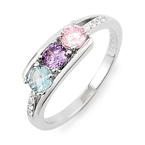 EVE'S ADDICTION Custom Women's Sterling Silver 3 Stone Birthstone Ring, Sizes 8 - Mother's Ring - Personalized Ring for Her - Birthstone Jewelry - Gift for Mom - Gifts for Mom