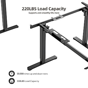 Claiks Dual Motor 63" L Shaped Standing Desk with Drawers, Electric Standing Desk Adjustable Height, Corner Stand up Desk with Splice Board, Black Frame/Black Top