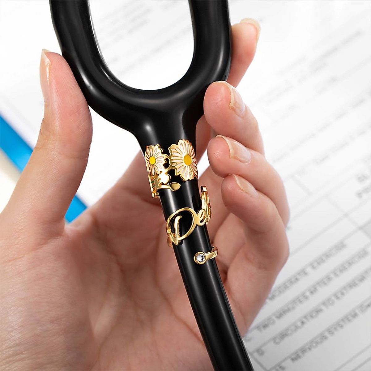 Custom Name Birth Flower Stethoscope Tag Nurse Gift Stethoscope ID Tag Doctor Gift Personalized Stethoscope Charm Nurse Appreciation Gift Stethoscope Ring with Birthstone