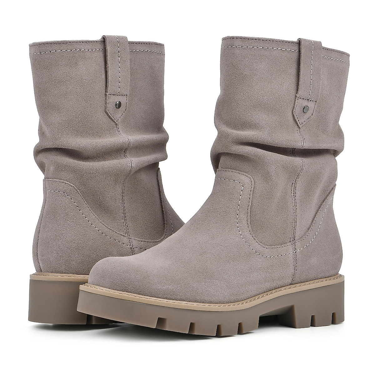 WHITE MOUNTAIN Women's Shoes Glean Lug Sole Mid Calf Boot, Lttaupe/Suede, 8.5 M