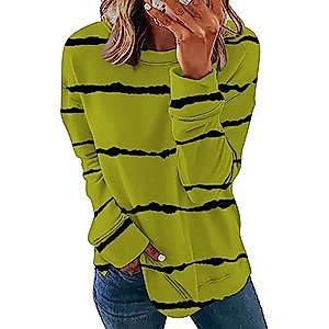 LAWOR Workout Sweatshirts 2023 2024 Sudadera de cuello redondo rayas para mujer suéter bonito manga larga ropa para otoño invierno sudaderas primavera Z4-Yellow 3X-Large