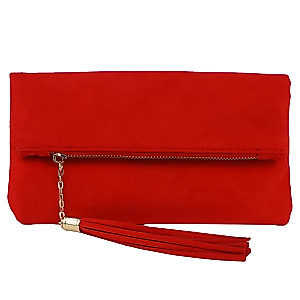 JNB Women's Microsuede Foldover Mini Pouch (Red)