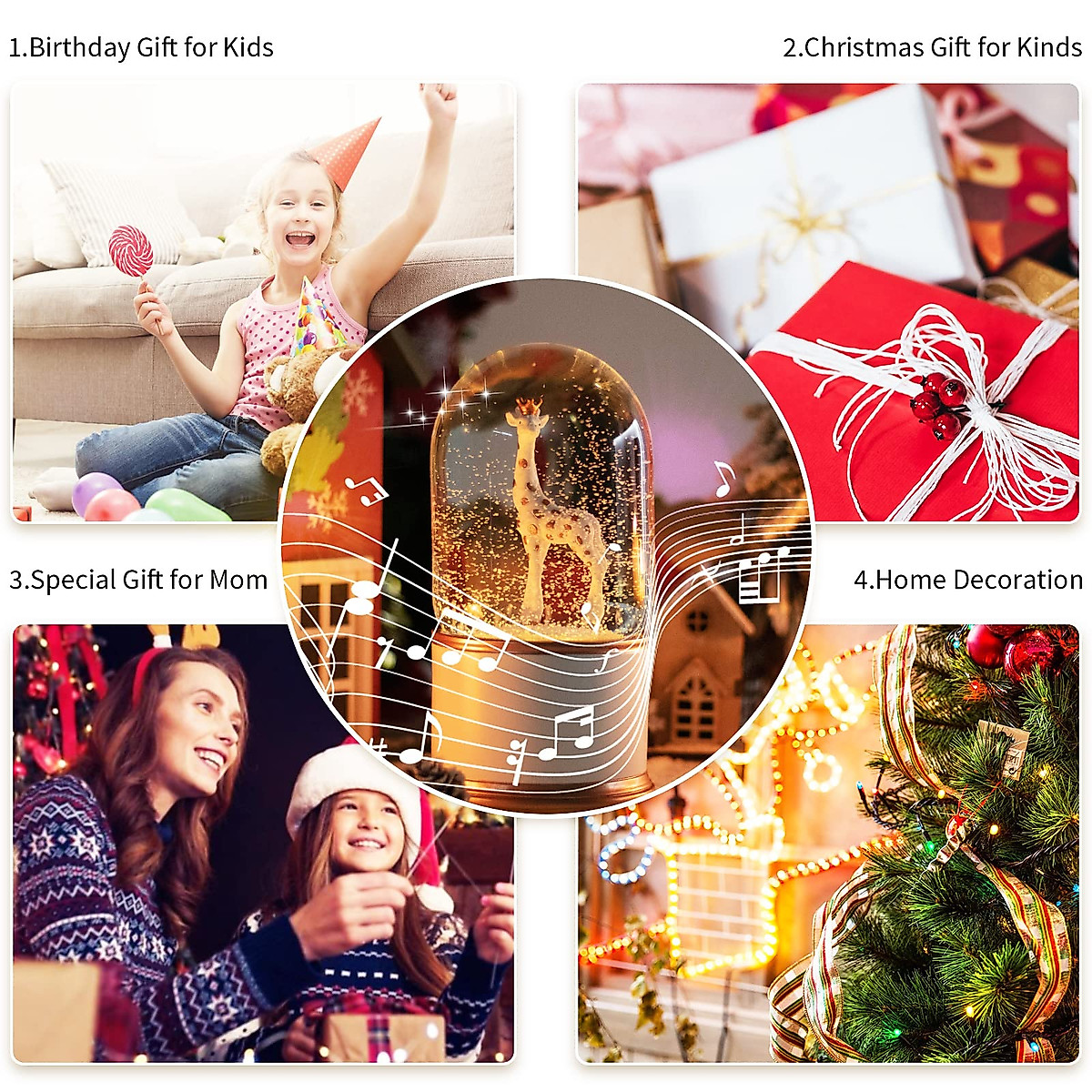 DREAM GARDEN Snow Globe for Kids, Musical Snow Globe Music Box Giraffe Snowglobe Water Globe Gifts for Girls Kids Daughters