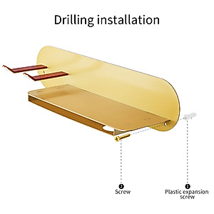 FLE Hair Dryer Holder Wall Mounted with Shelf, Gold Wall Mount Hair Dryer Holder Rack Organizer Compatible for Dyson Supersonic Hair Dryer,Diffuser, Two Nozzles,Power Plug…