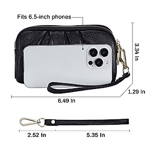Wristlet Wallets for Women Genuine Leather Wristlet Purses Ladies Ruched Wristlet Clutch Wallet Purses, Black