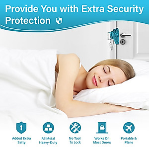 Metal Portable Door Lock for Travel Hotel Room Safety - Hotel Door Locks for Travelers Door Lock Security, Extra Lock from Inside, Apartment Home Security Device Travel Essentials,Blue