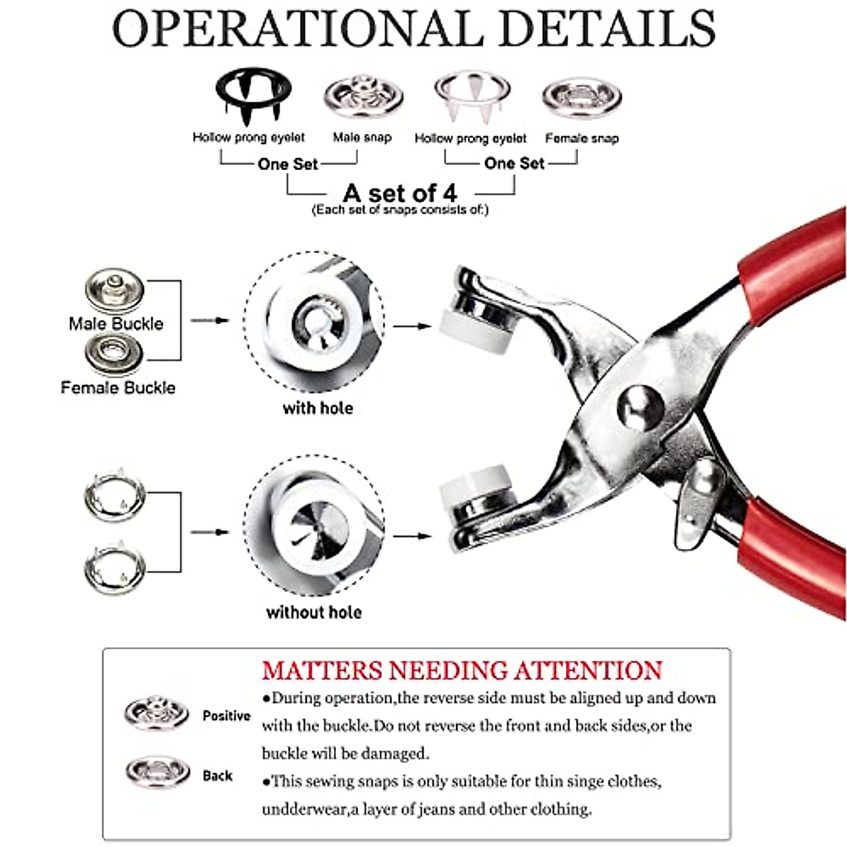 CHEPULA Metal Snaps Kit w/ Pliers - 200 Sets for Sewing DIY