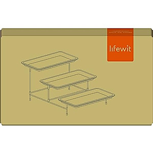 Lifewit 3 Tier Plastic Serving Tray for Party Supplies, 12" x 6.5" Platters for Serving Food, White Reusable Trays with Black Metal Display Stand for Veggie, Fruit, Cookies, Dessert